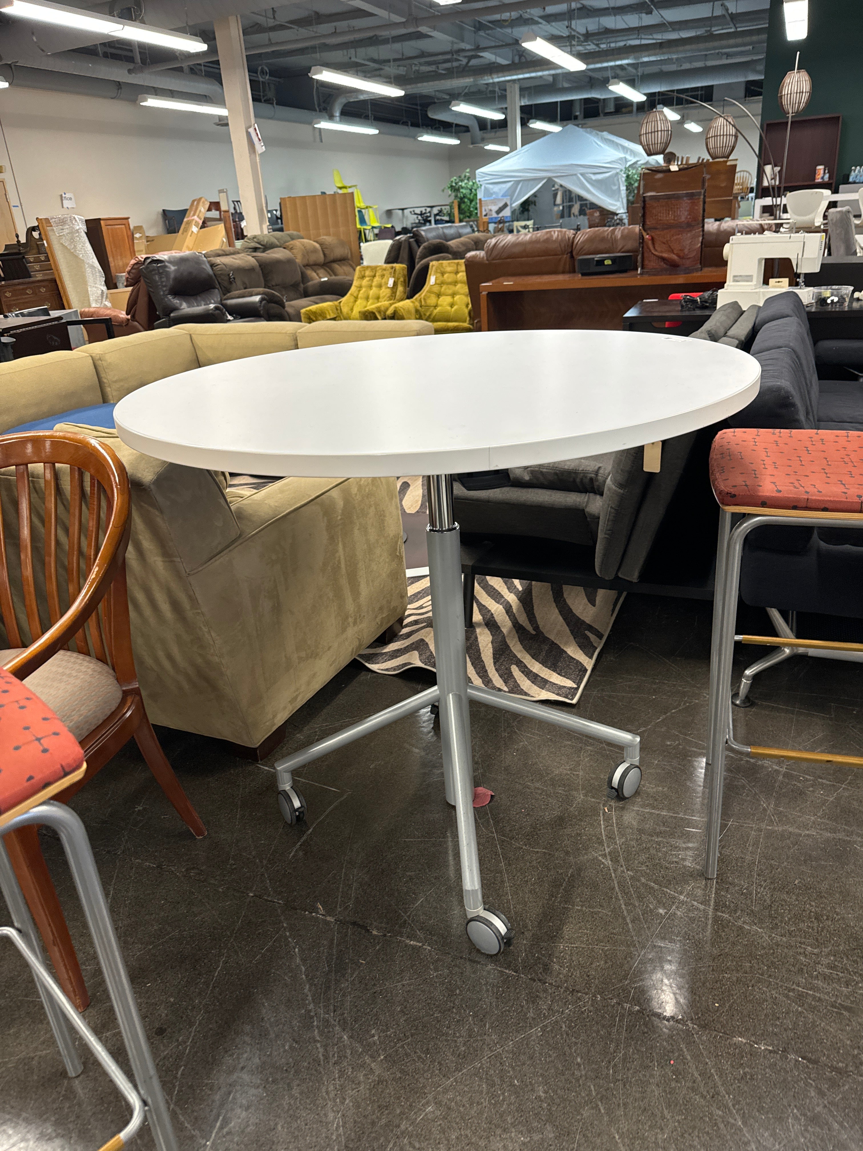 Adjustable Round Table with Casters – 42" White Top – GONE STORES